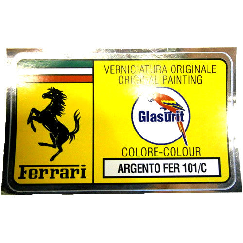 Ferrari - Paint Code Sticker ARGENTO FER 101/C FER02130 – Ferrari Parts ...